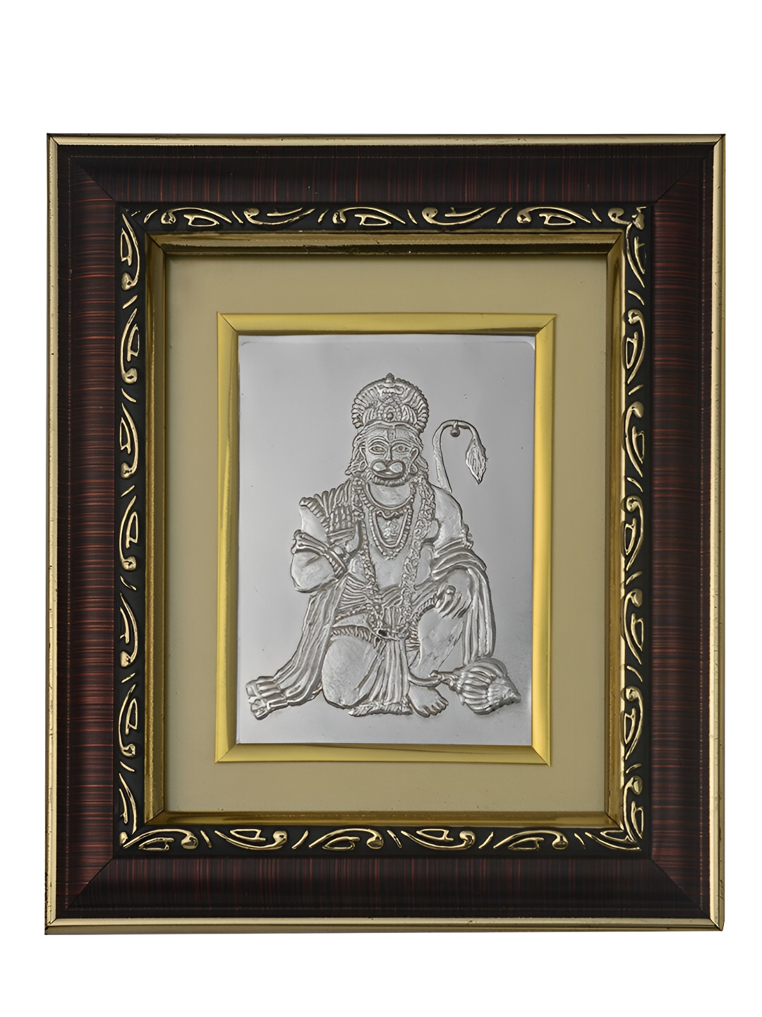 Buy Pray Everyday Silver Toned & Brown Hanuman Ji Wooden Wall Photo ...