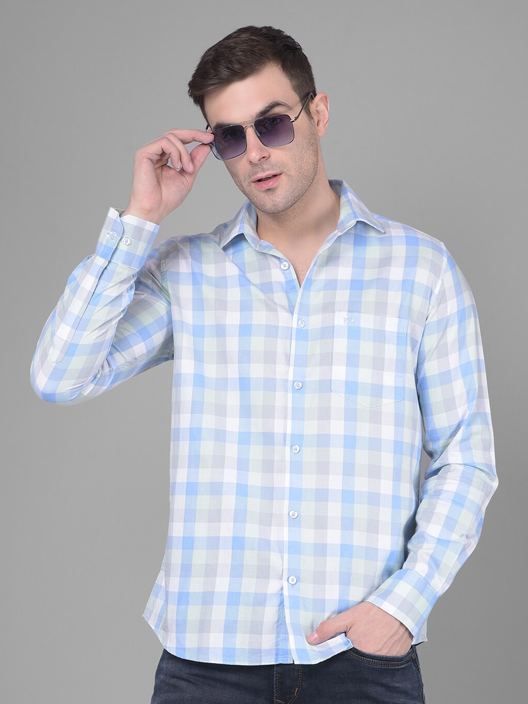 Buy Crimsoune Club Classic Slim Fit Gingham Checked Pure Cotton Casual