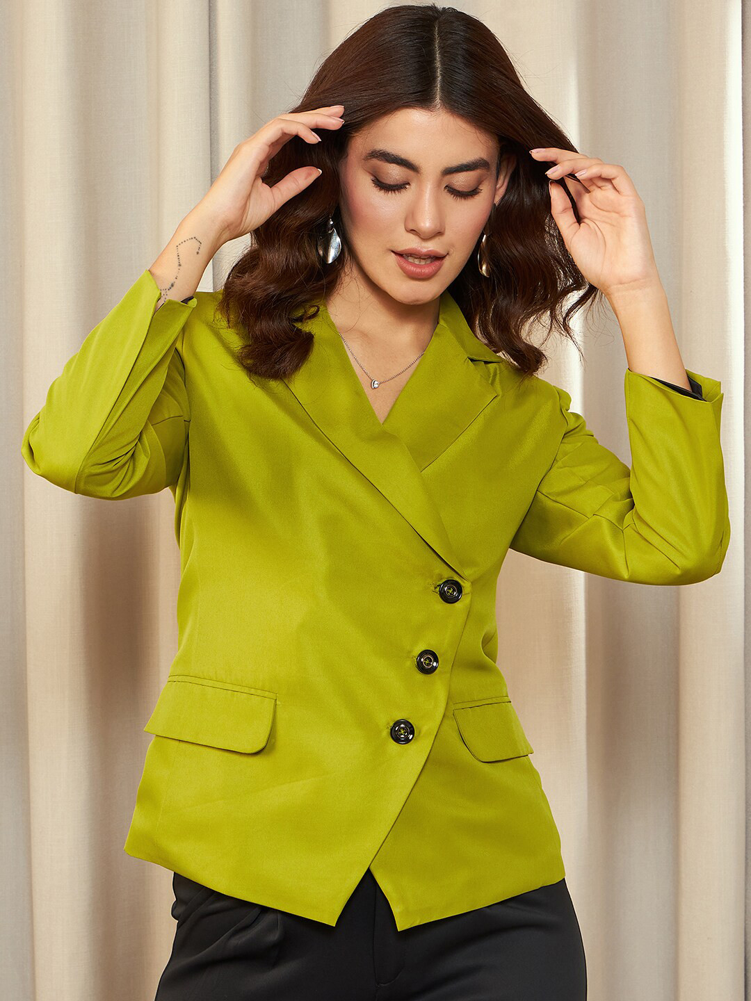 Buy URBANGRACE BY KASSUALLY Lime Green Single Breasted Notched Lapel ...
