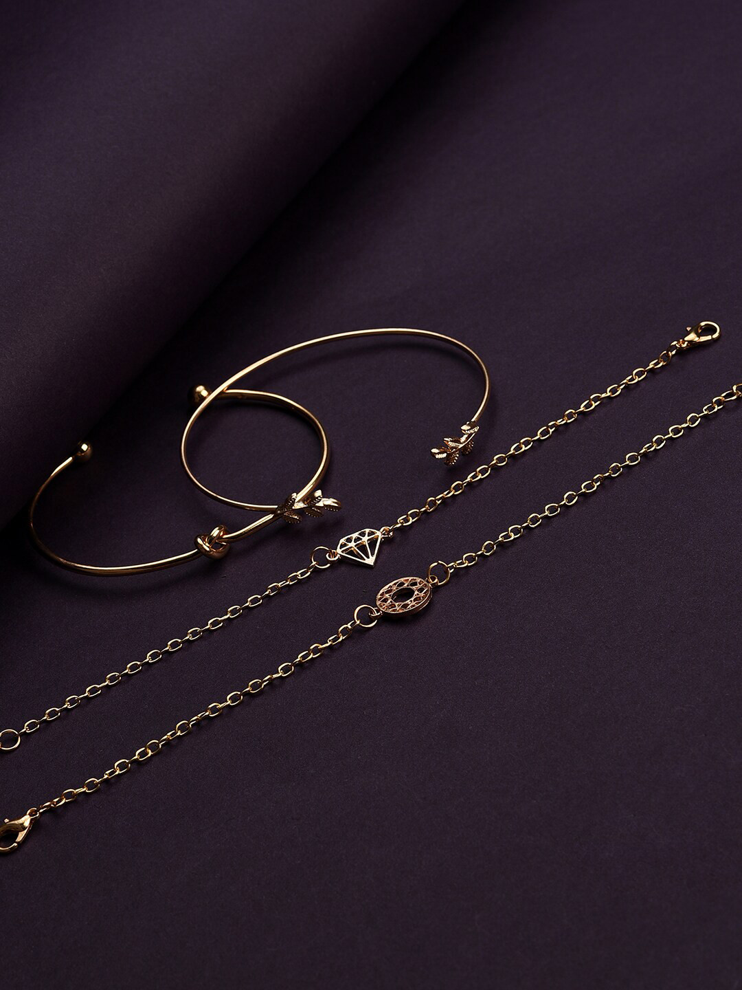 Buy DressBerry Set Of 4 Gold Toned Gold Plated Bangle Style Bracelet ...