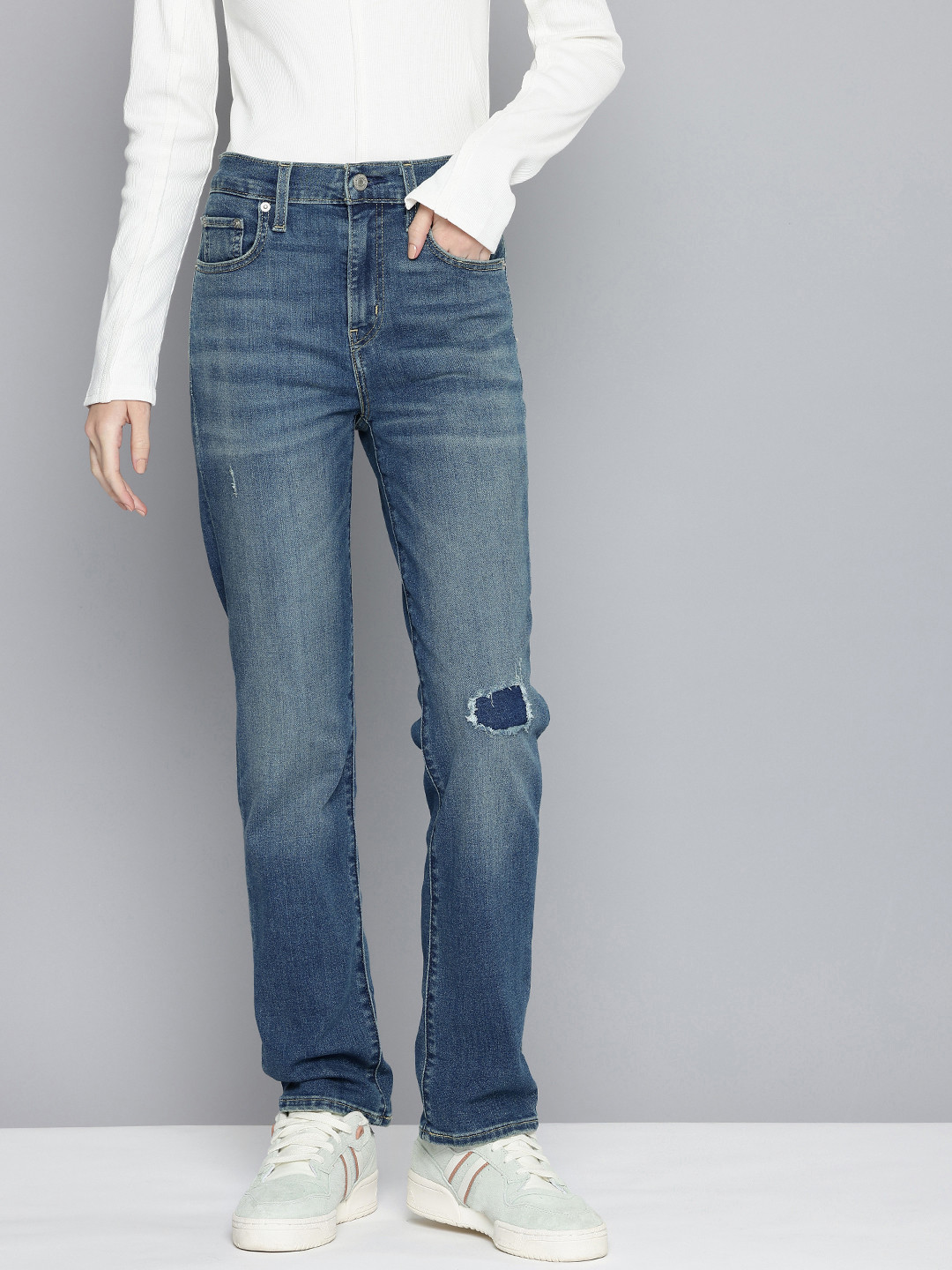 Buy Levis Women 724 Straight Fit High Rise Low Distress Light Fade ...