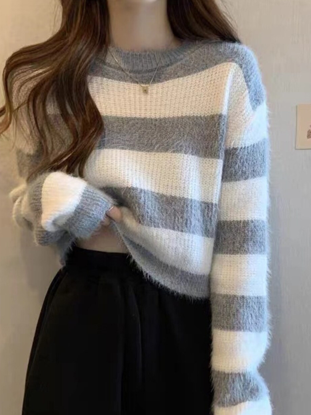 Buy StyleCast Girls Grey & White Striped Acrylic Pullover Sweater ...