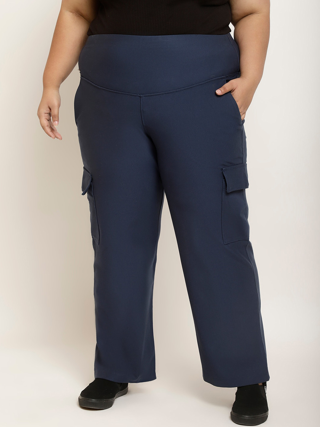 Buy Amydus Women Plus Size High Rise Tummy Shaper Cargo Trousers ...