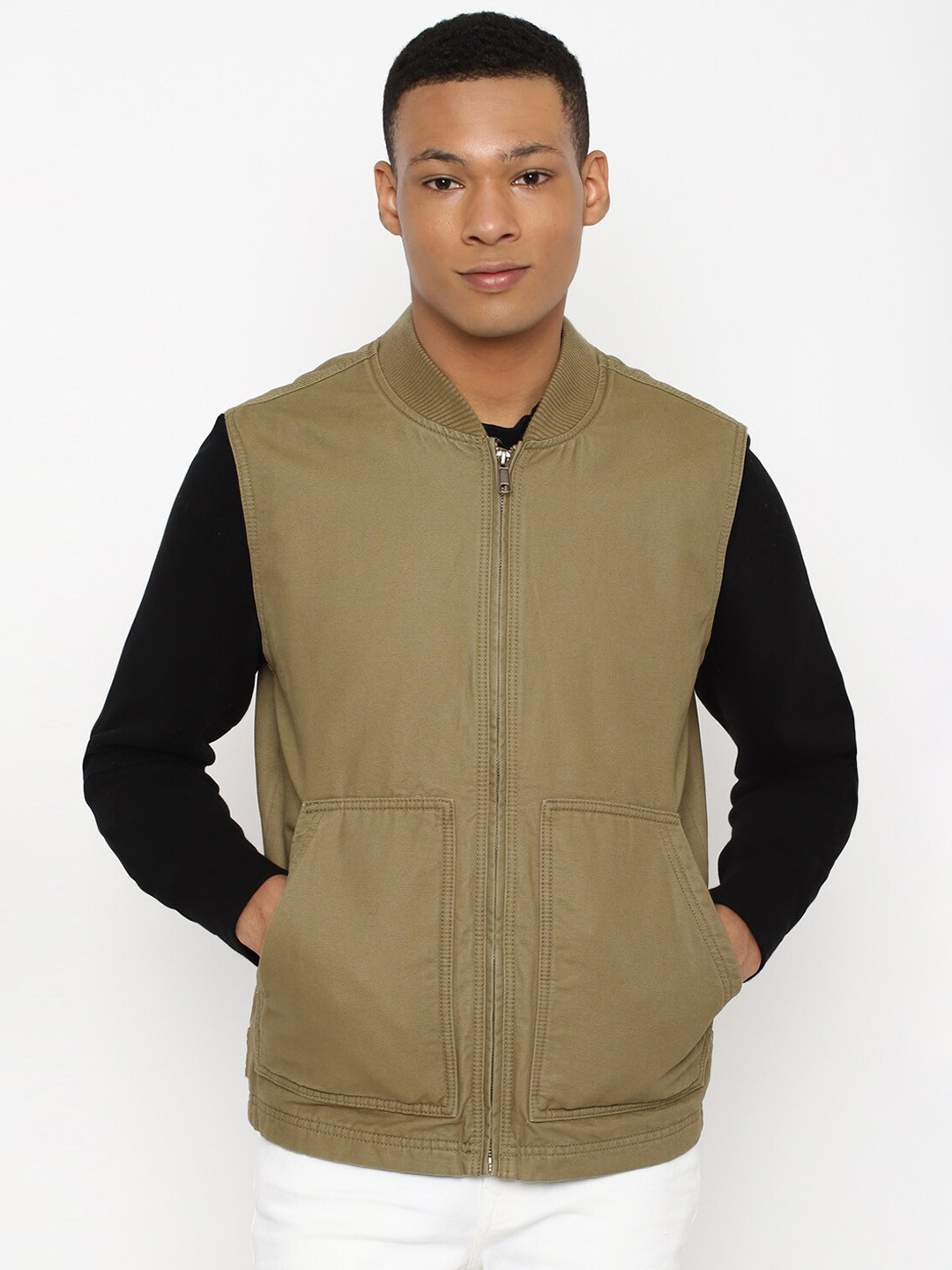 Buy AMERICAN EAGLE OUTFITTERS Mandarin Collar Pure Cotton Open Front ...