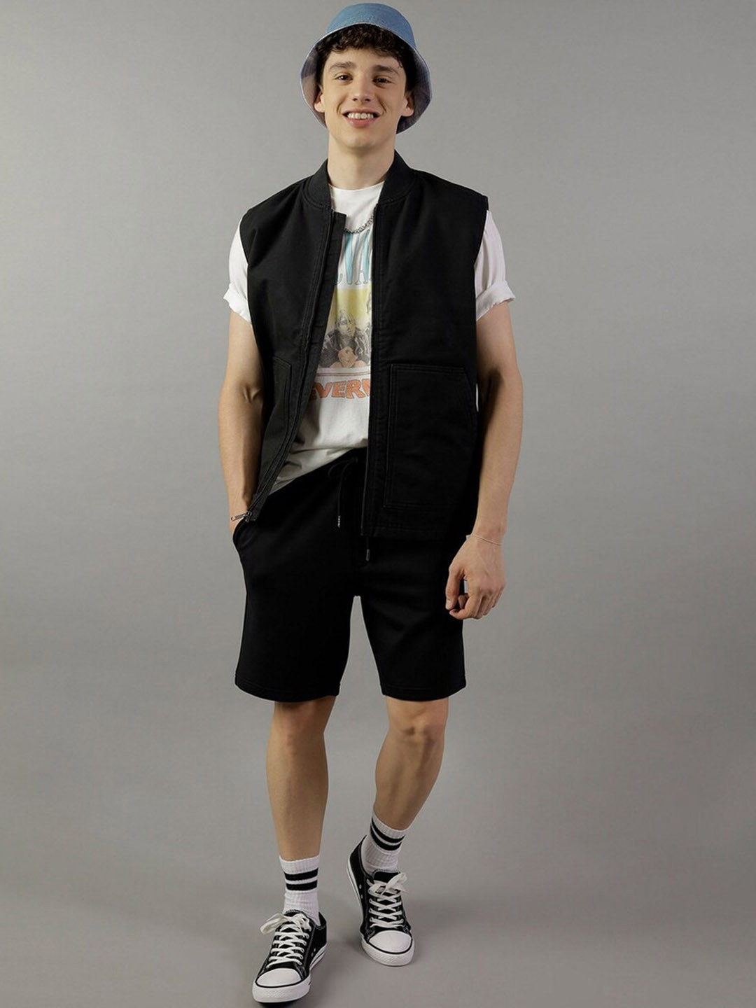 Buy AMERICAN EAGLE OUTFITTERS Stand Collar Sleeveless Pure Cotton Open ...
