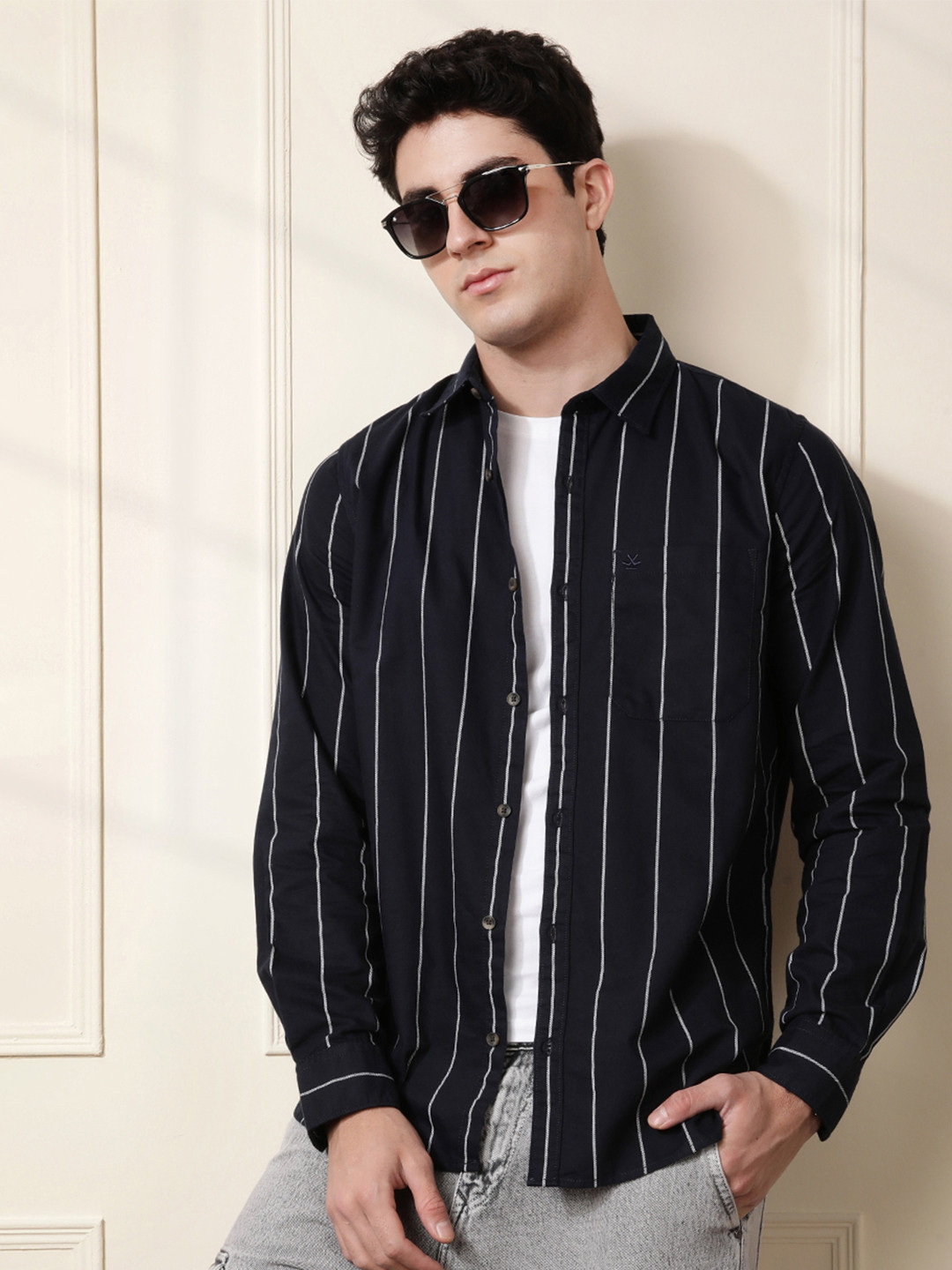 Buy WROGN Pure Cotton Slim Fit Opaque Striped Casual Shirt - Shirts for ...