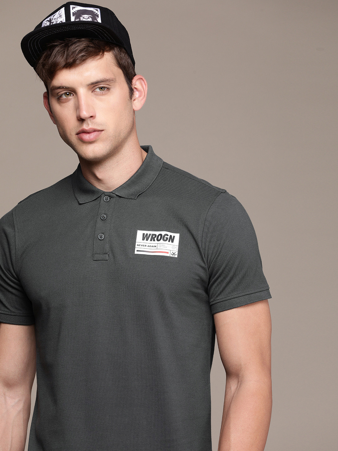 Buy WROGN Brand Logo Printed Polo Collar Slim Fit T Shirt - Tshirts for ...