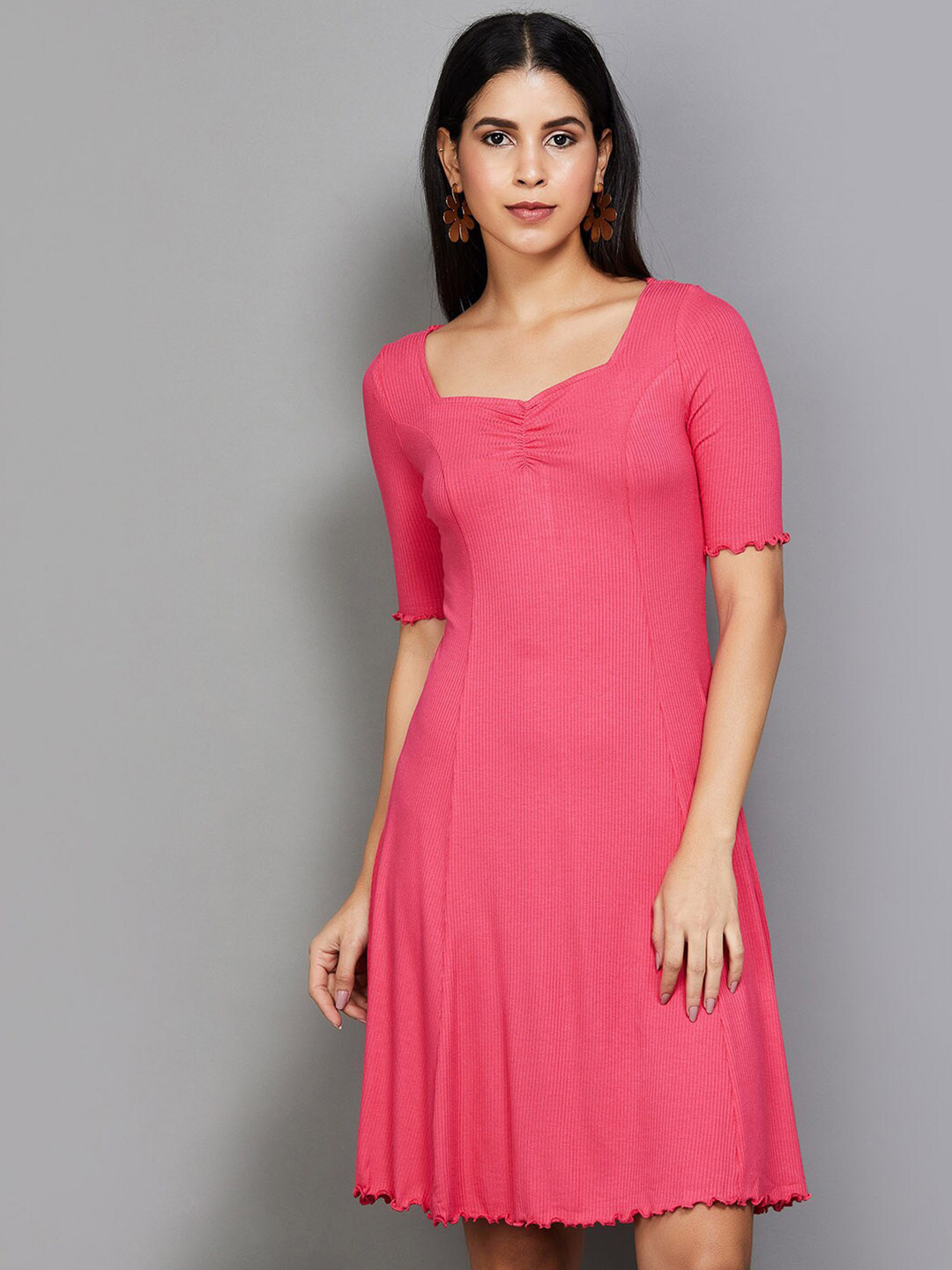 Buy CODE By Lifestyle Ribbed Sweetheart Neck A Line Dress - Dresses for ...