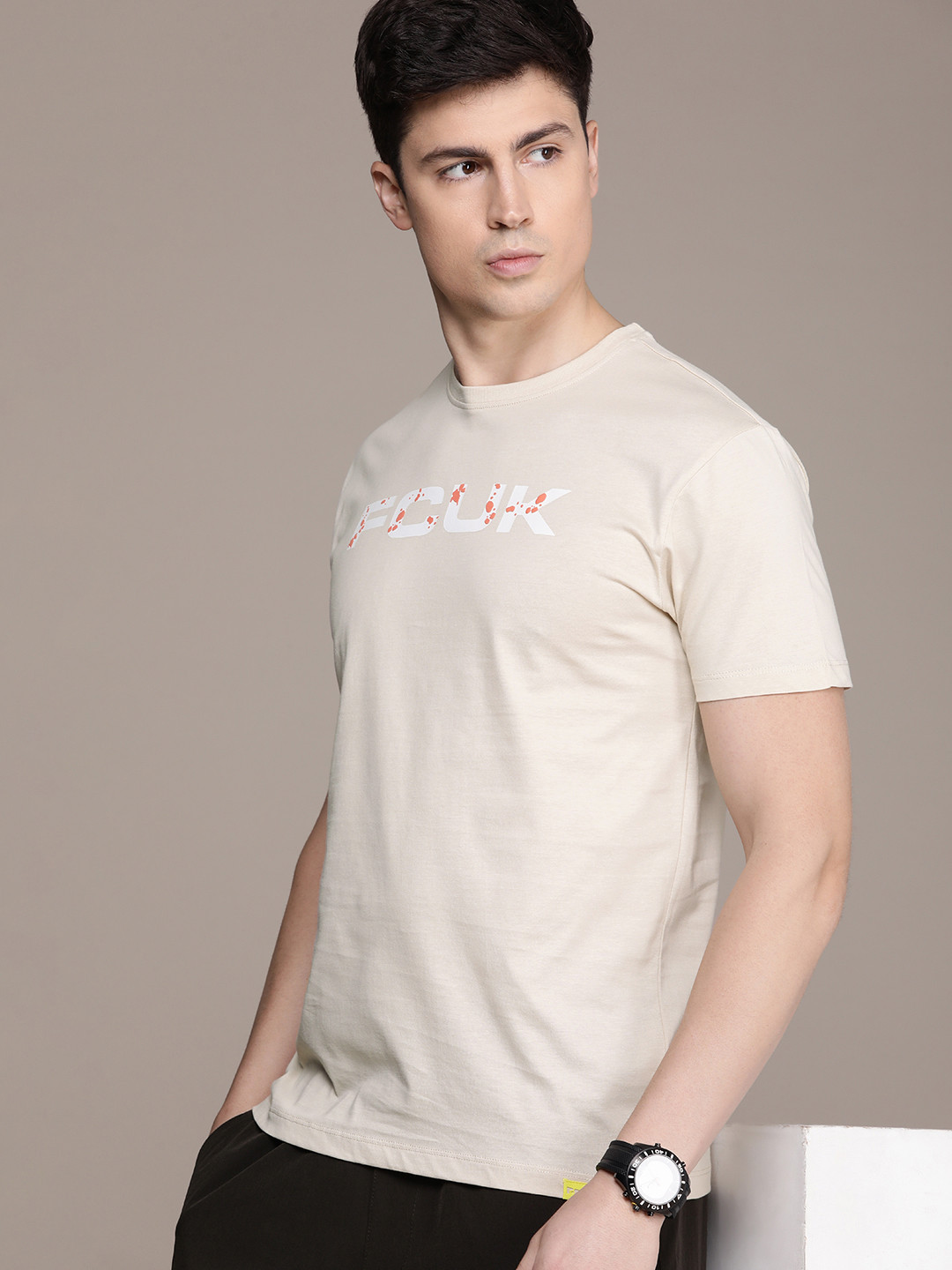 Buy FCUK Brand Logo Printed Pure Cotton Oversized T Shirt - Tshirts for ...