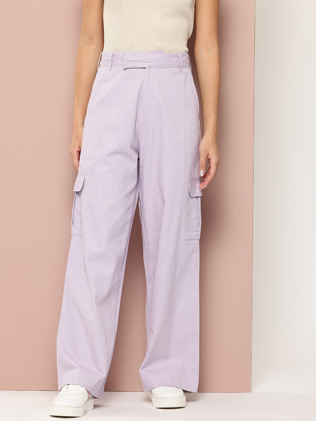 Buy Harvard Women Pure Cotton Flared Parallel Trousers - Trousers for ...
