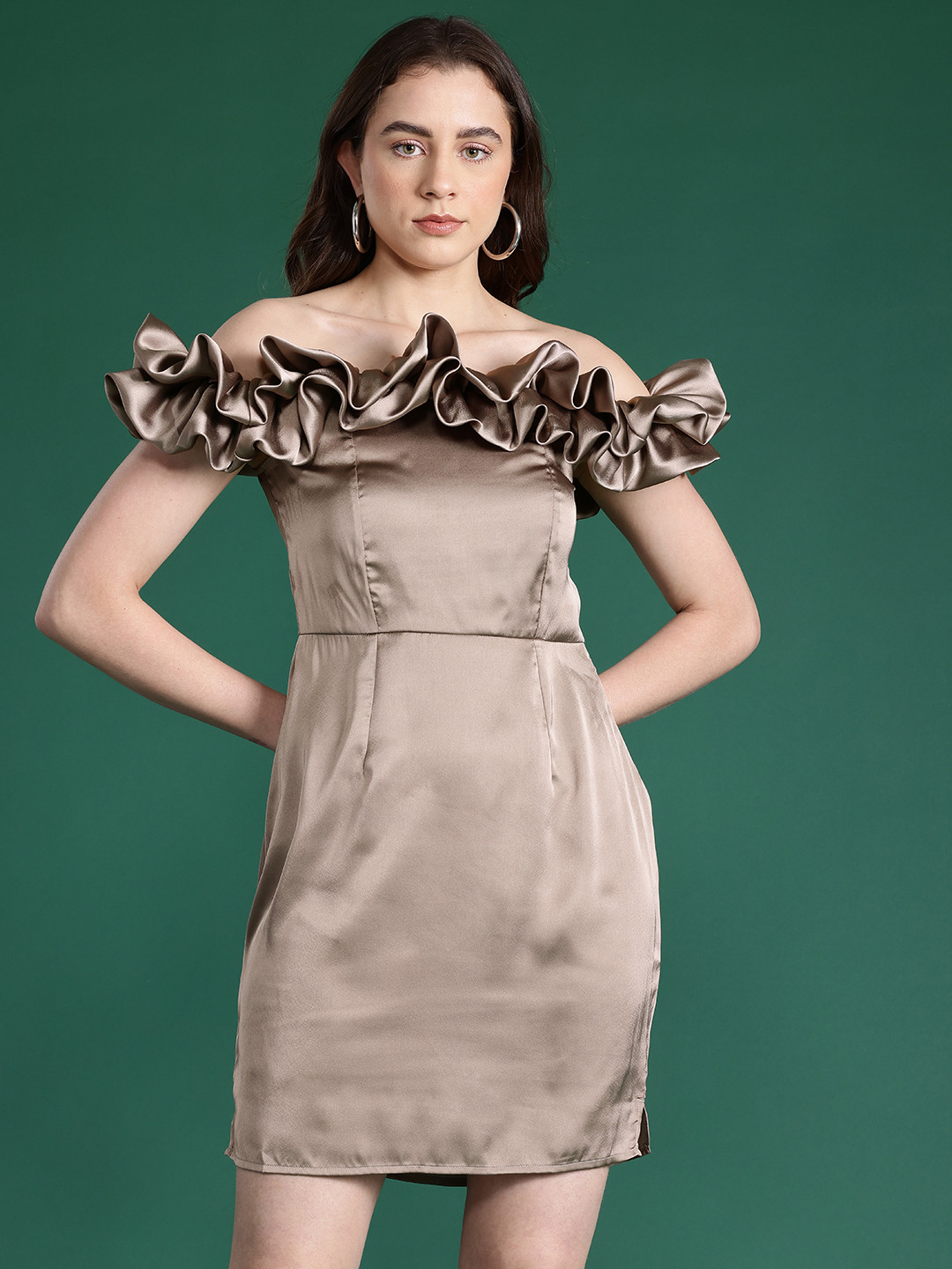 Buy DressBerry Glam Off Shoulder Ruffled Satin Finish Dress - Dresses ...