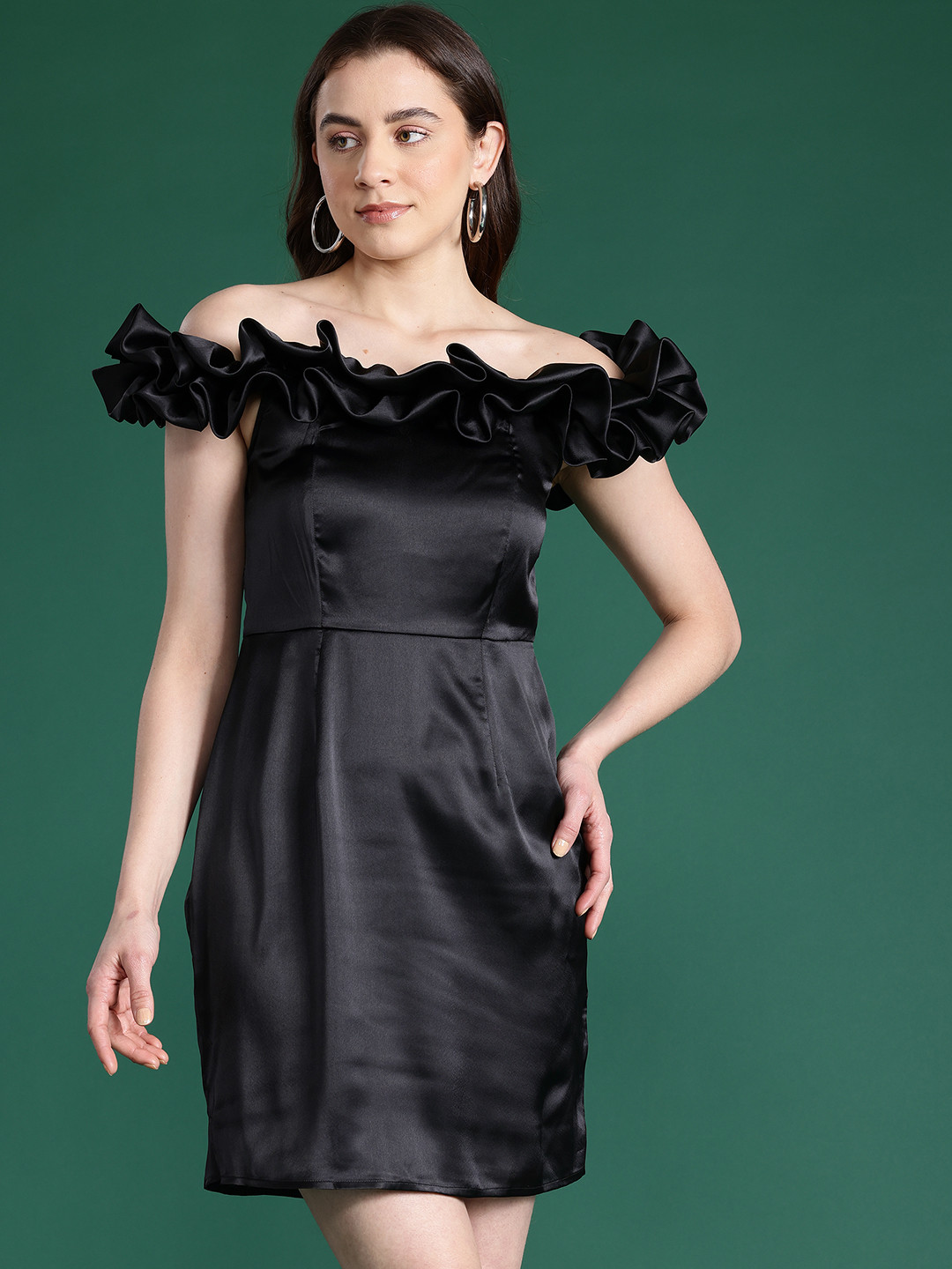 Buy DressBerry Glam Off Shoulder Ruffled Satin Finish Dress - Dresses ...