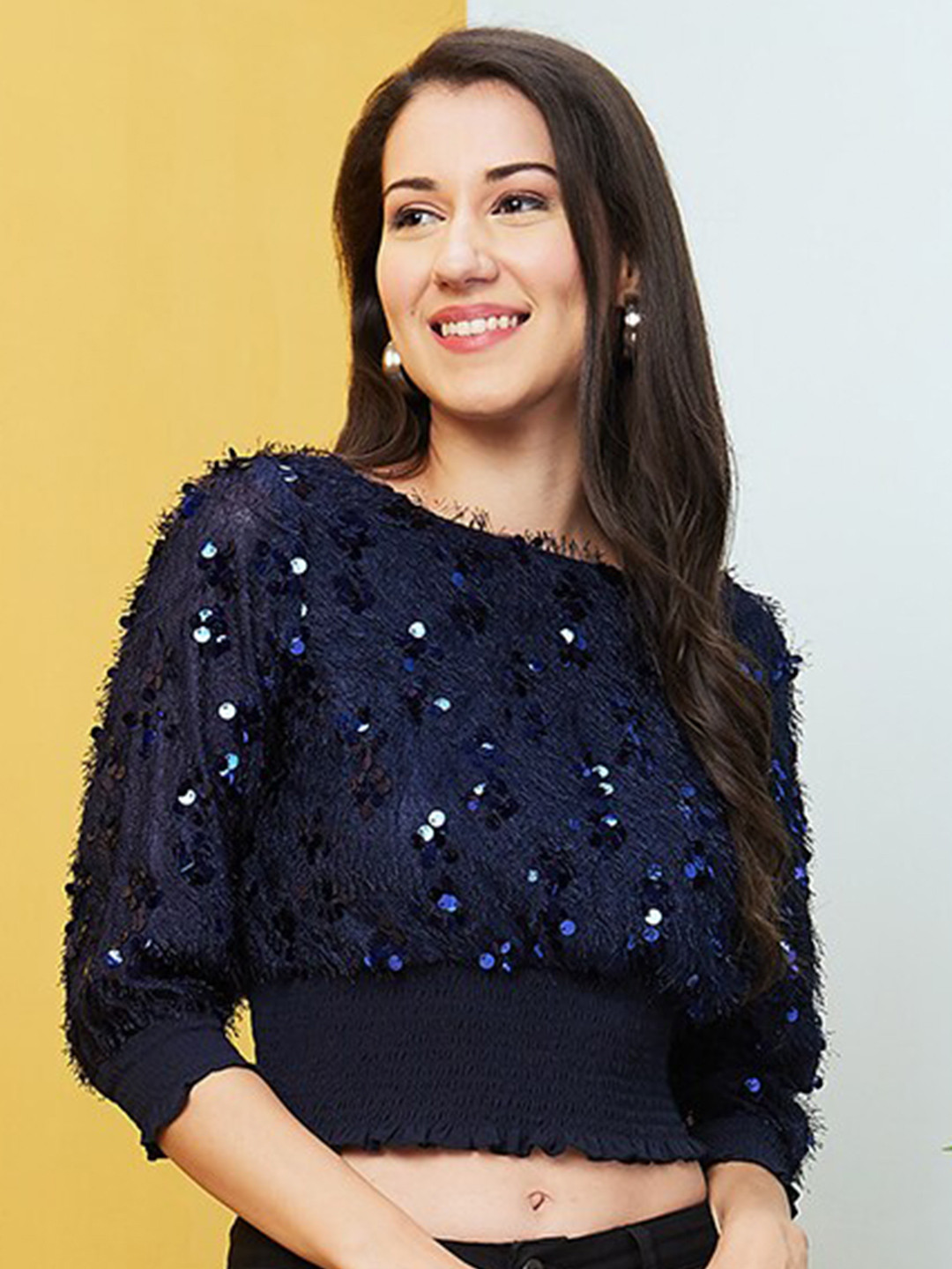 Buy Globus Embellished Smocked Crop Top - Tops for Women 26335582 | Myntra