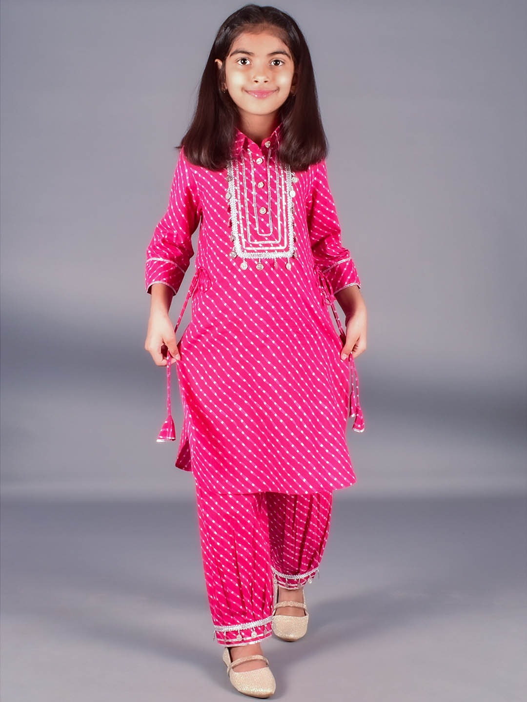 Buy BAESD Girls Pink Leheriya Printed Regular Gotta Patti Pure Cotton ...