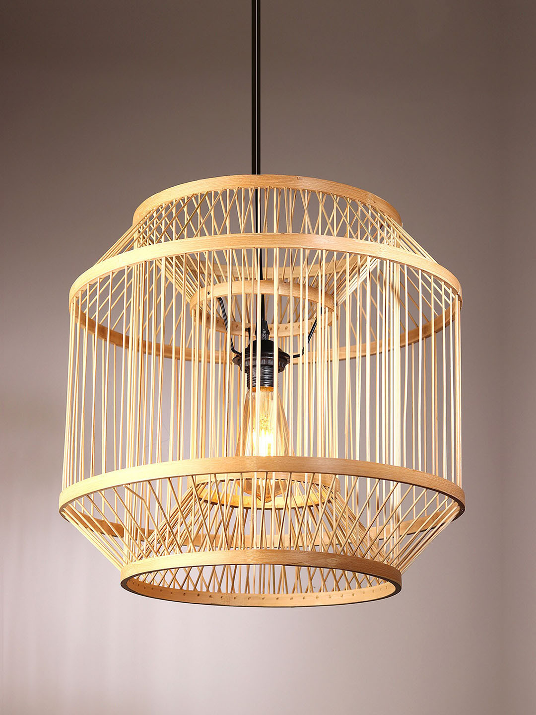 Buy HABERE INDIA Beige Semi Sphere Textured Wooden Adjustable Cord And ...