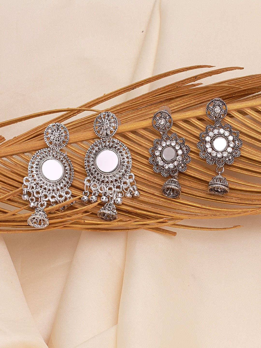 Buy Ayesha Set Of 2 Ethnic Small Jhumki Danglers With Mirror Work ...