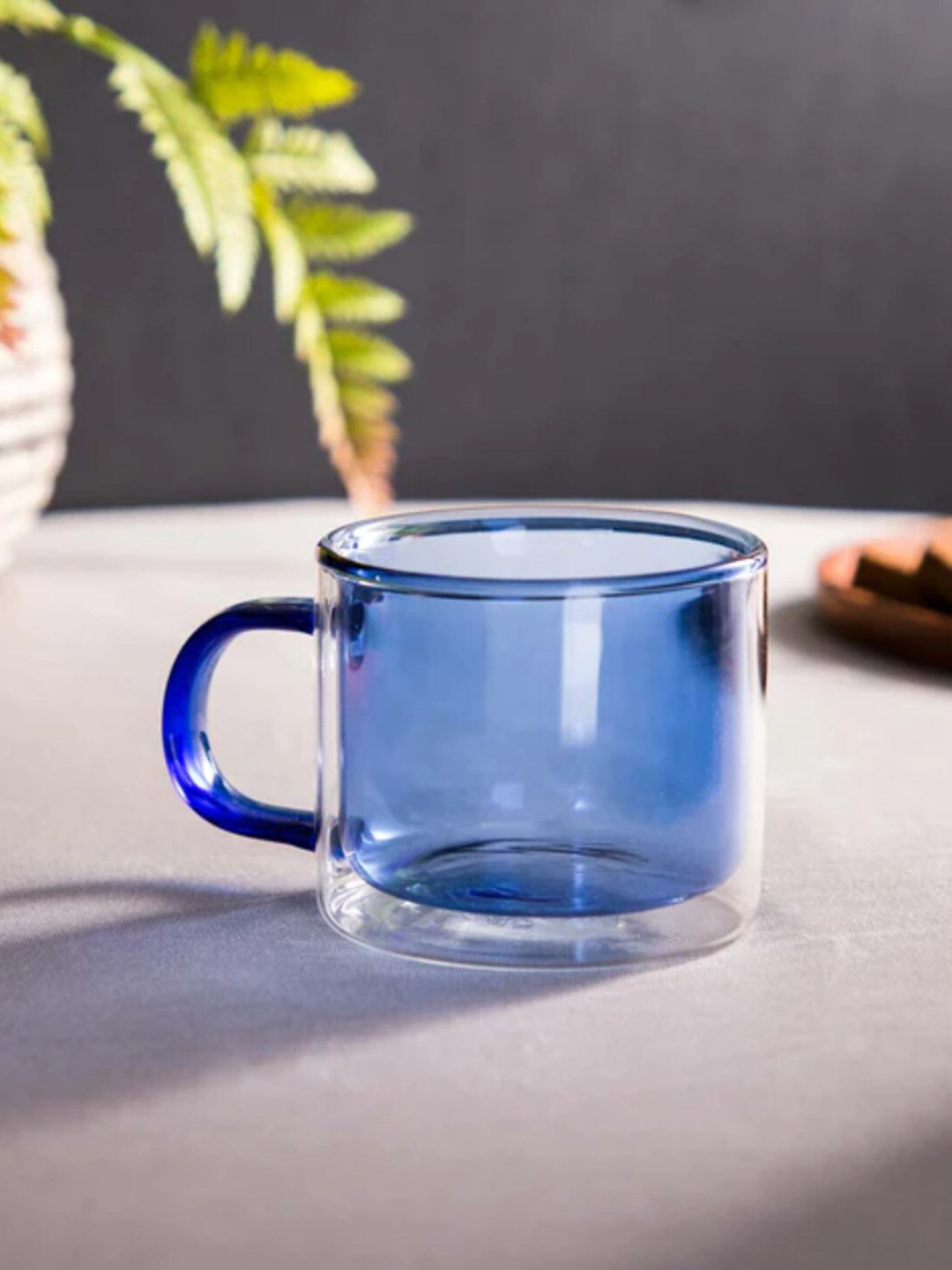 Buy THEDECORKART Transparent & Blue Glass Glossy Cup 300 Ml - Cups And ...