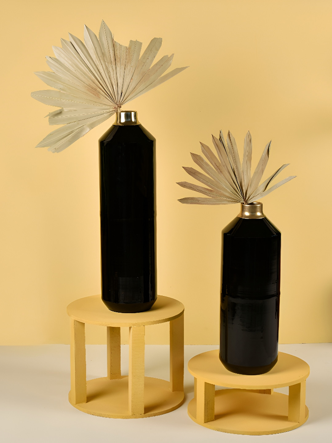 Buy Manor House Rajni Black & Gold Toned 2 Pieces Cylinder Shaped Vases ...