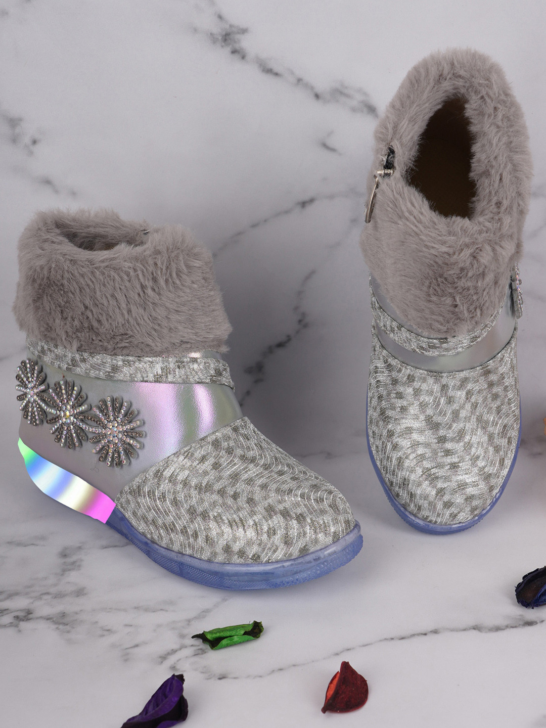 Buy BAESD Girls Embellished Faux Fur Flatform Heel Winter Boots With ...