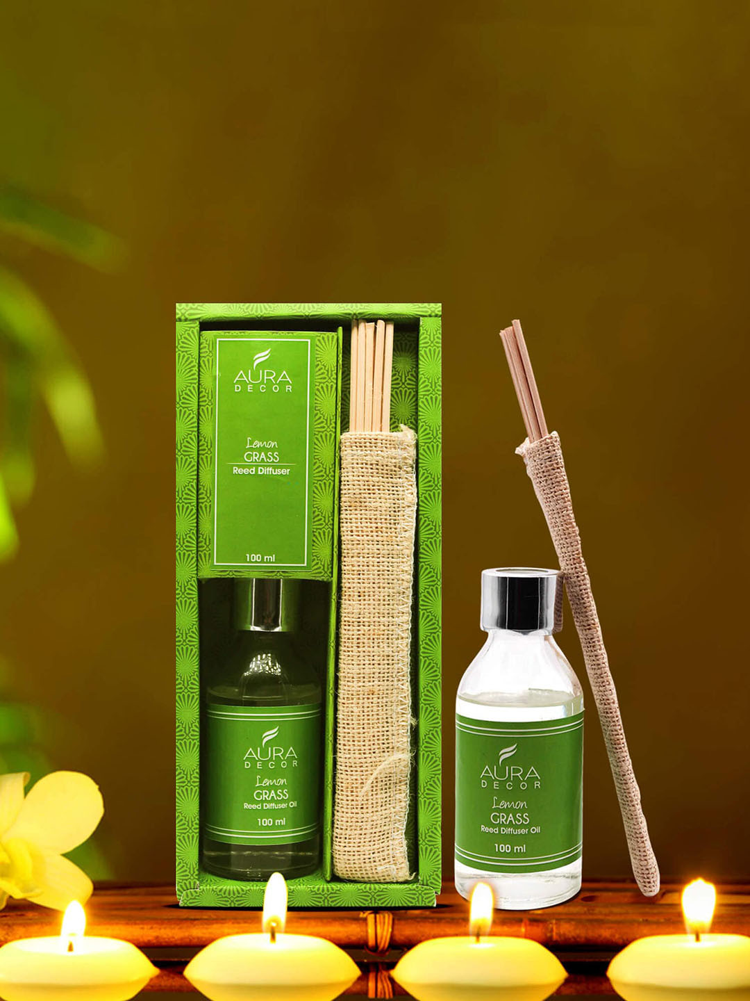 Buy AuraDecor Green Lemongrass Scented Aroma Oil Reed Diffuser - Aroma ...