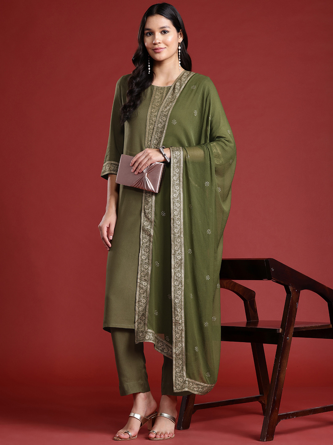 Buy Anouk Ethnic Motifs Printed Straight Kurta Set With Dupatta - Kurta ...