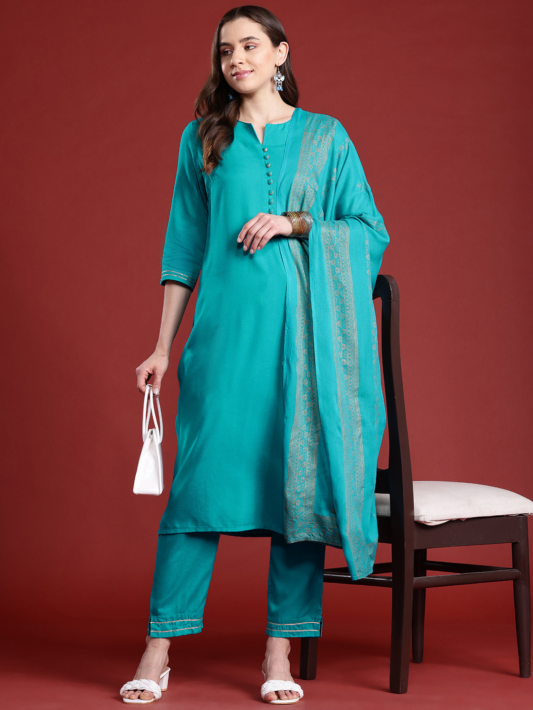 Buy Anouk Ethnic Motifs Printed Straight Kurta Set With Dupatta - Kurta ...