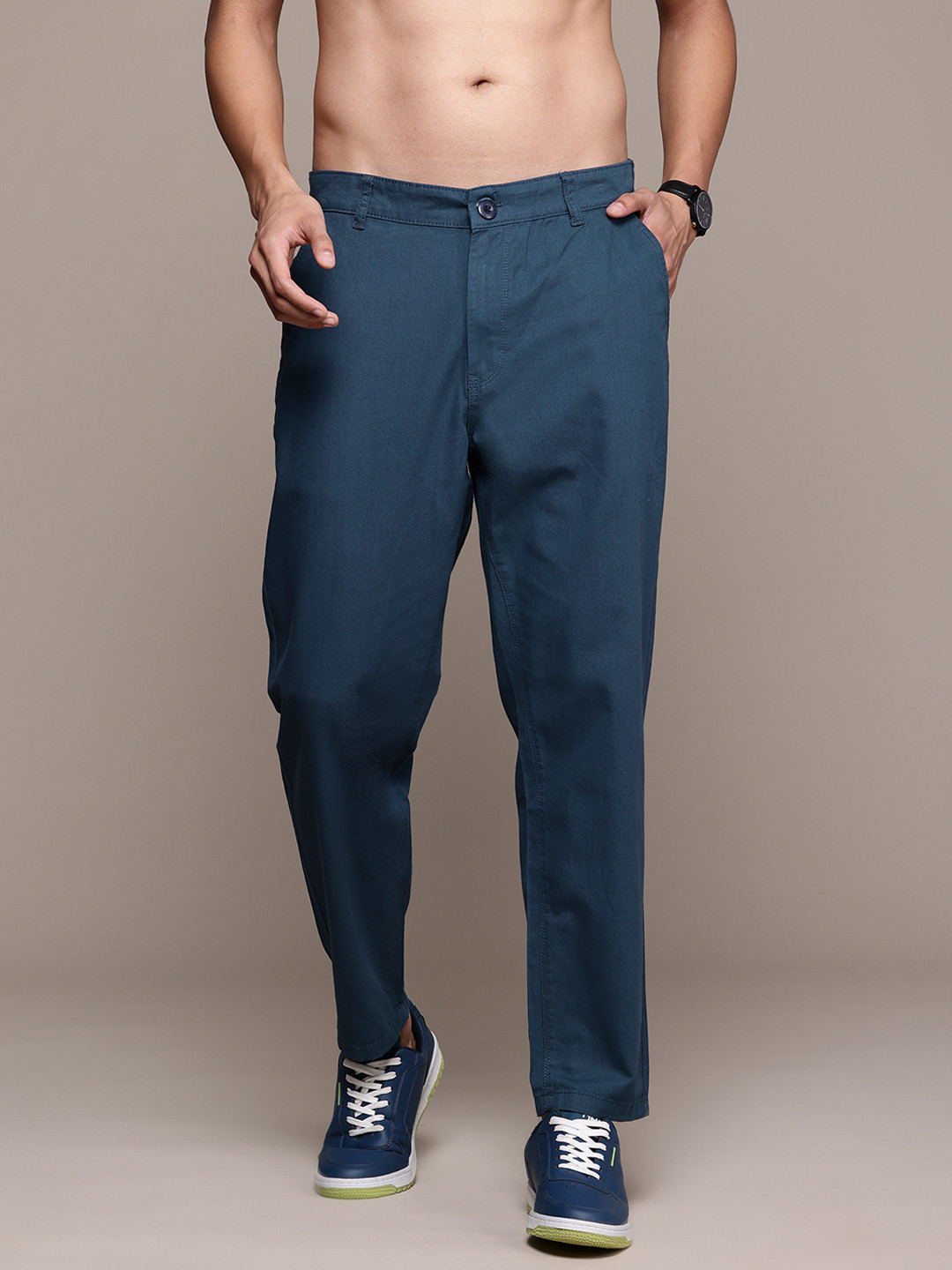 Buy Roadster The Life Co. Men Pure Cotton Trousers - Trousers for Men ...