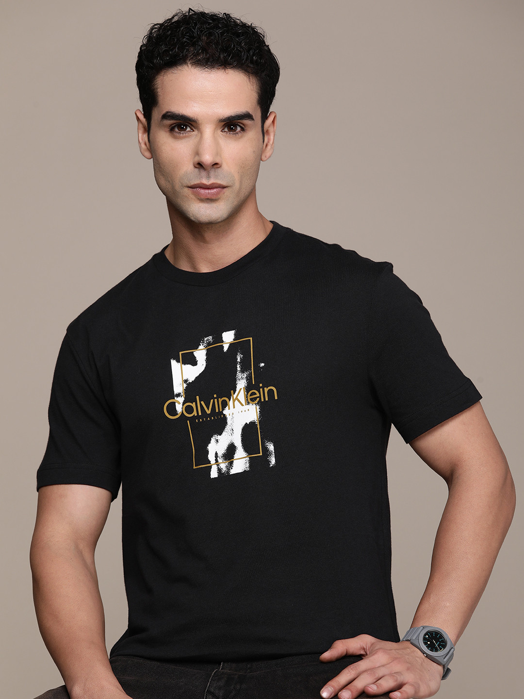 Buy Calvin Klein Jeans Abstract With Brand Logo Print Pure Cotton T ...