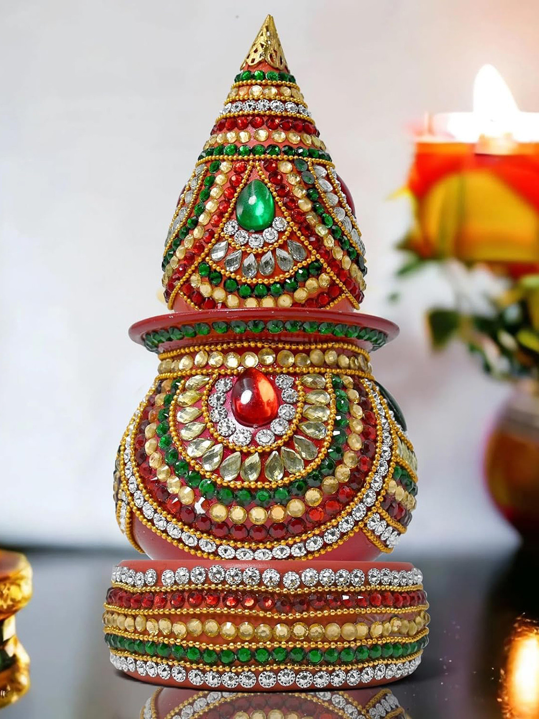 Buy PujaNPujari Green & Red Kalash Lota - Pooja Essentials for Unisex ...