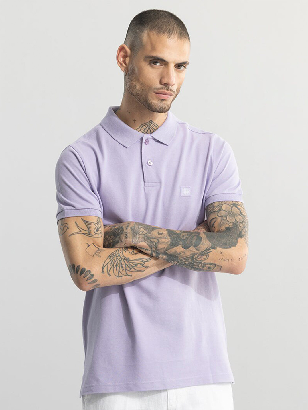 Buy Snitch Lavender Polo Collar Short Sleeves Slim Fit T Shirt ...