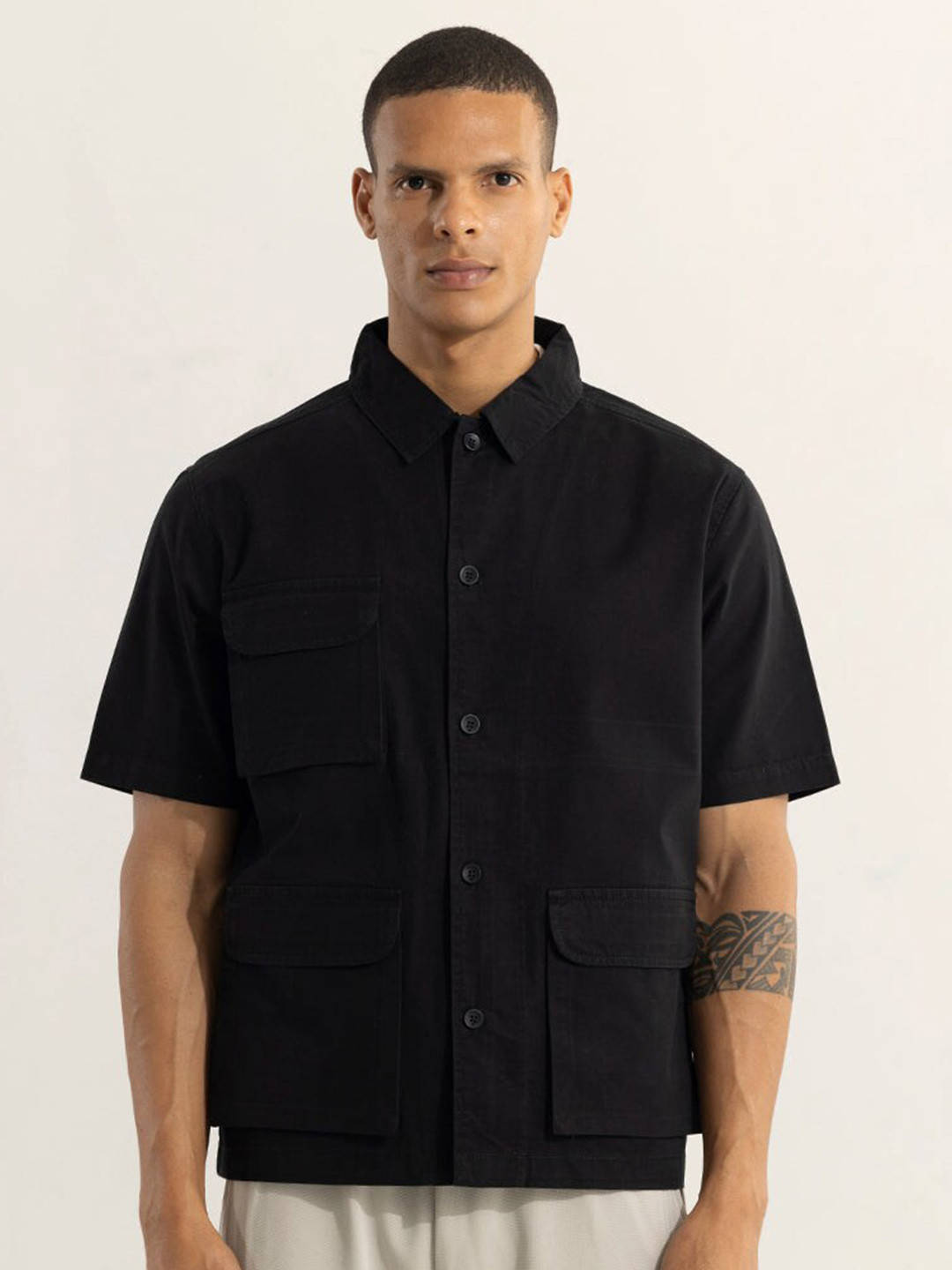 Buy Snitch Black Classic Pure Cotton Casual Shacket - Shackets for Men ...