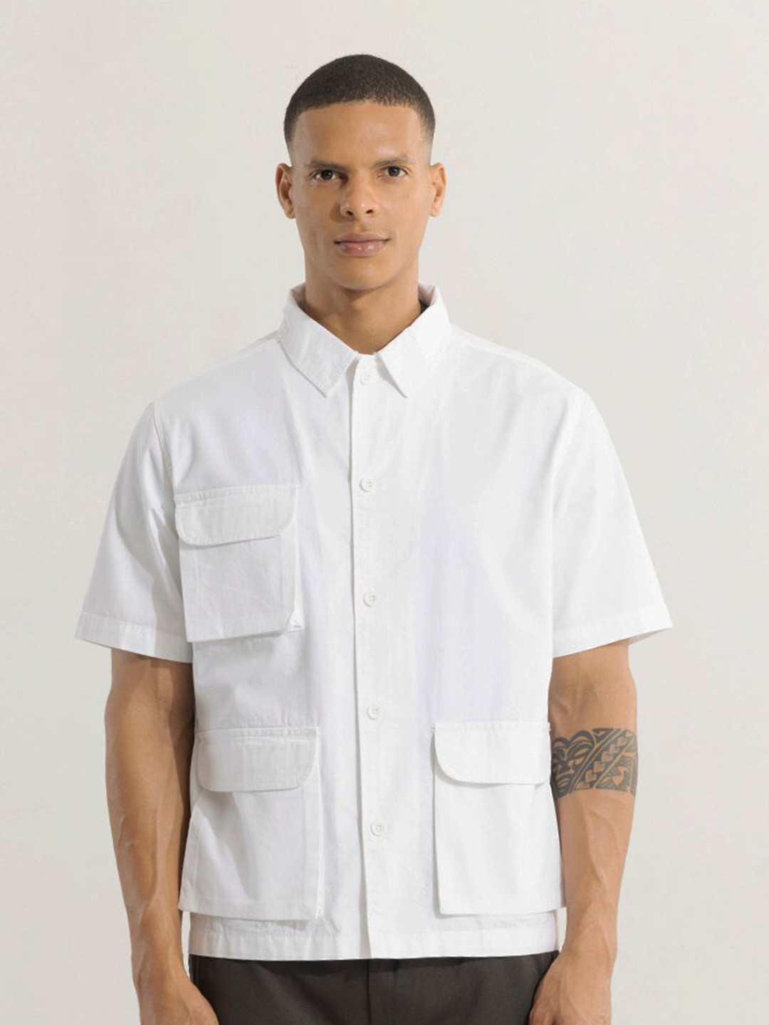 Buy Snitch White Classic Pure Cotton Casual Shacket - Shirts for Men ...