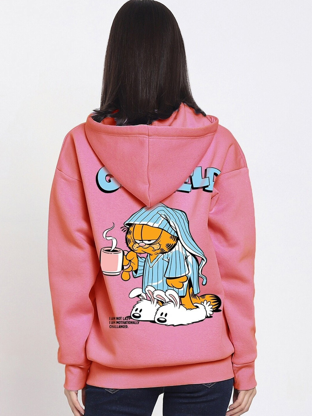 Buy Bewakoof Pink Garfield Printed Hooded Long Sleeves Oversized ...