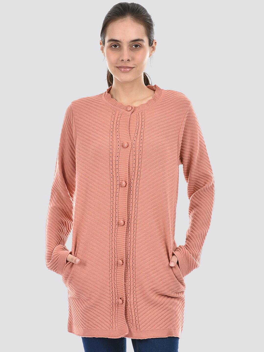 Buy American Eye Cable Knit Self Design Ribbed Longline Acrylic ...