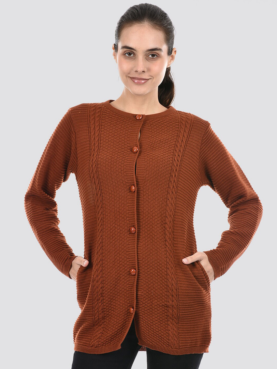 Buy American Eye Cable Knit Self Design Acrylic Longline Cardigan ...