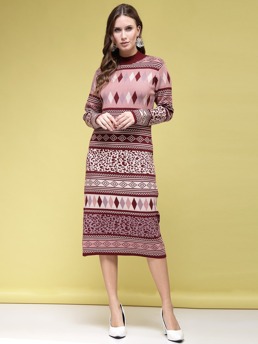 Buy Juelle Tribal Printed Woolen Sweater A Line Midi Dress - Dresses ...