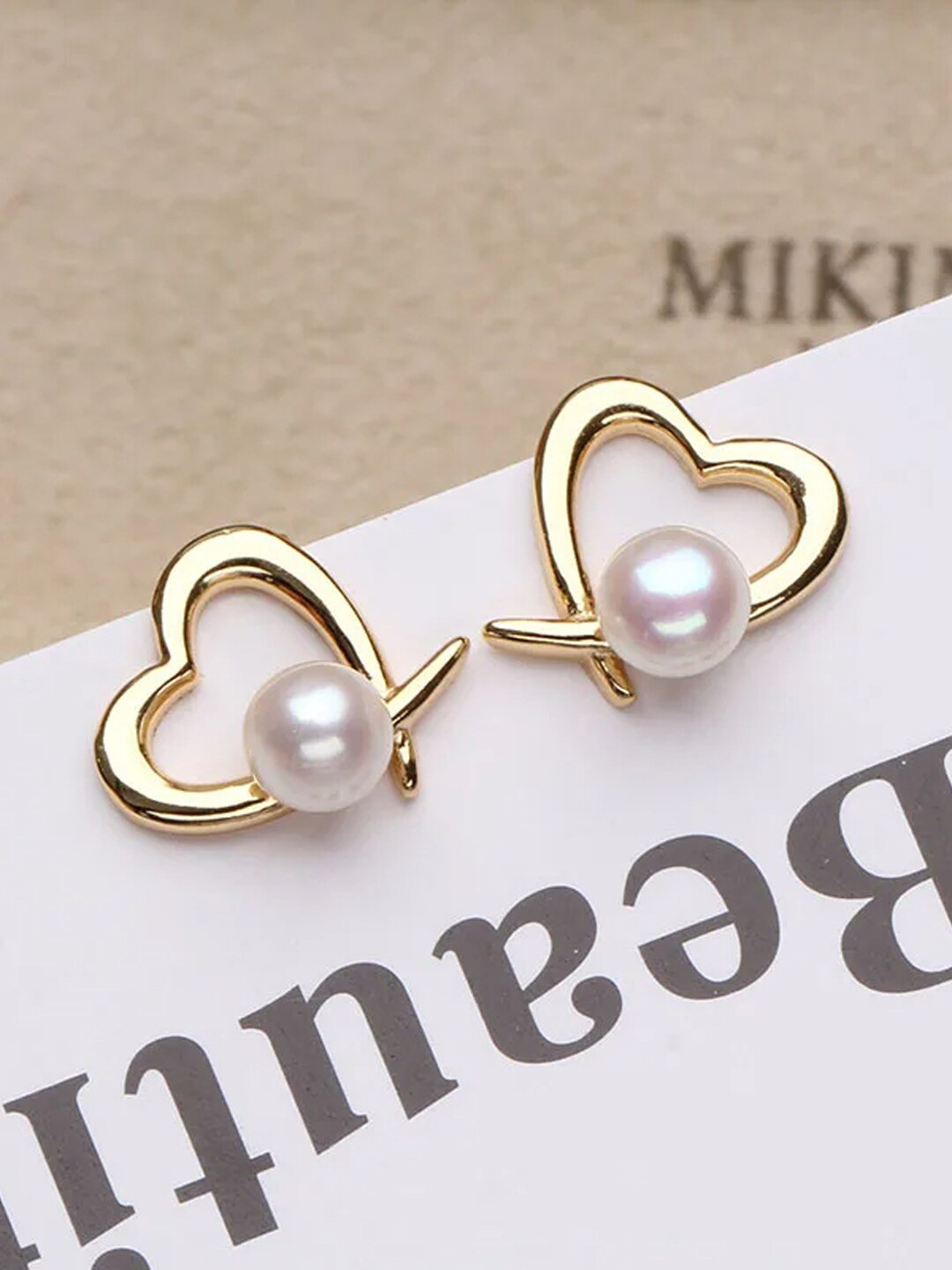 Buy VAGHBHATT Gold Plated Pearl Studded Heart Shaped Studs Earrings ...