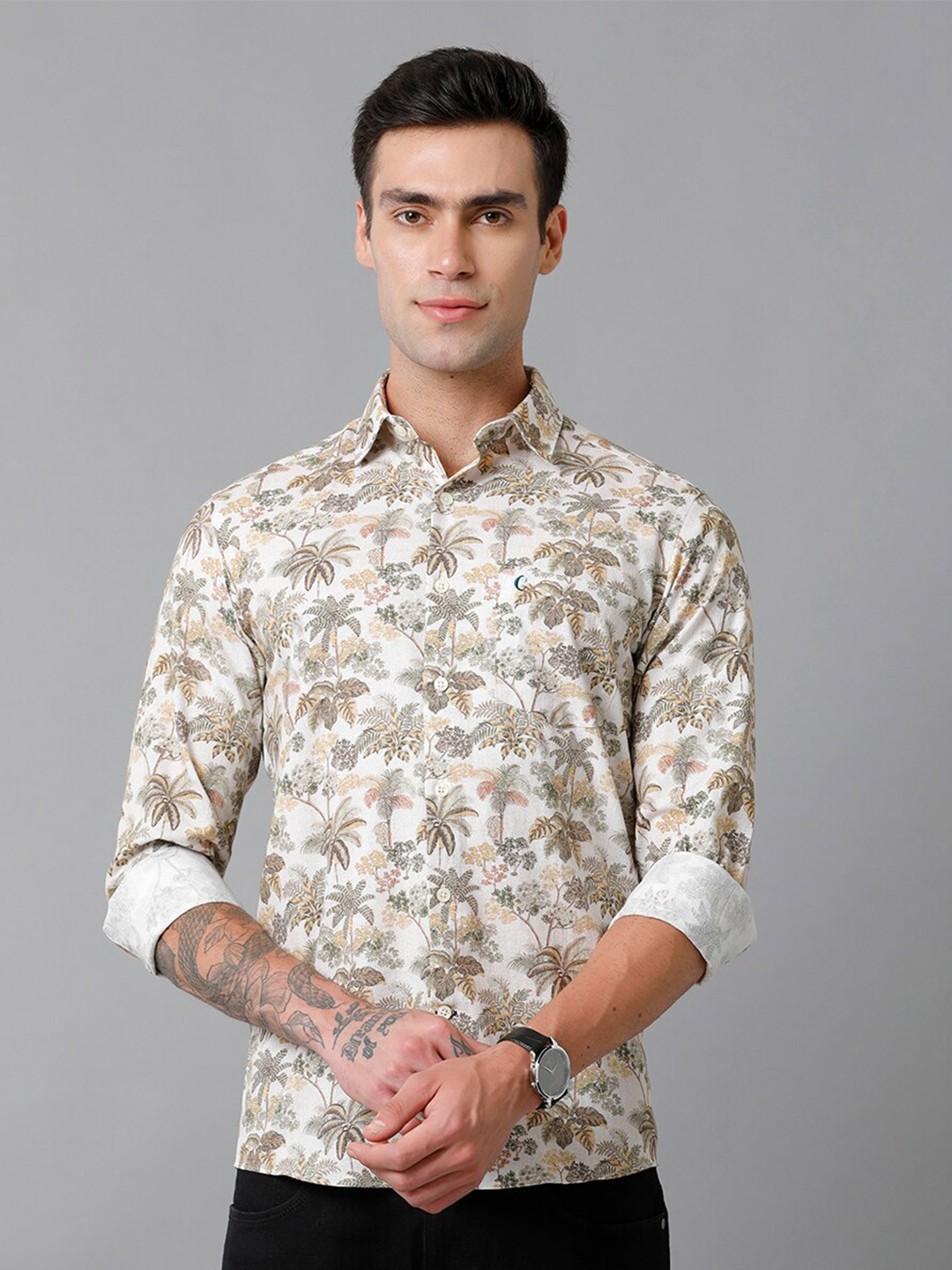 Buy CAVALLO By Linen Club Contemporary Floral Printed Slim Fit Cotton ...