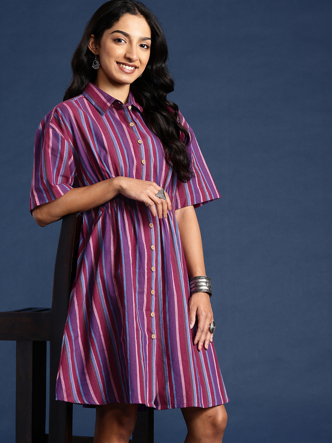 Buy Taavi Nagri Weaves Pure Cotton Shirt Style Ethnic Dresses - Ethnic ...