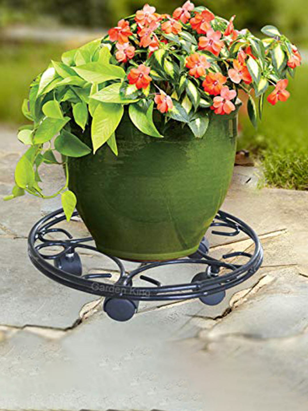 Buy Garden Deco Black Pot Stand With Wheels - Garden Accessories for ...