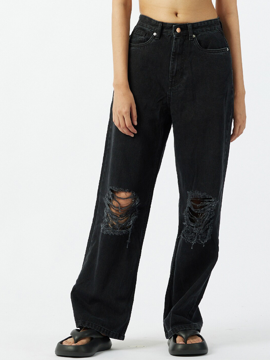 Buy Koovs Women Relaxed Fit Highly Distressed Jeans - Jeans for Women ...