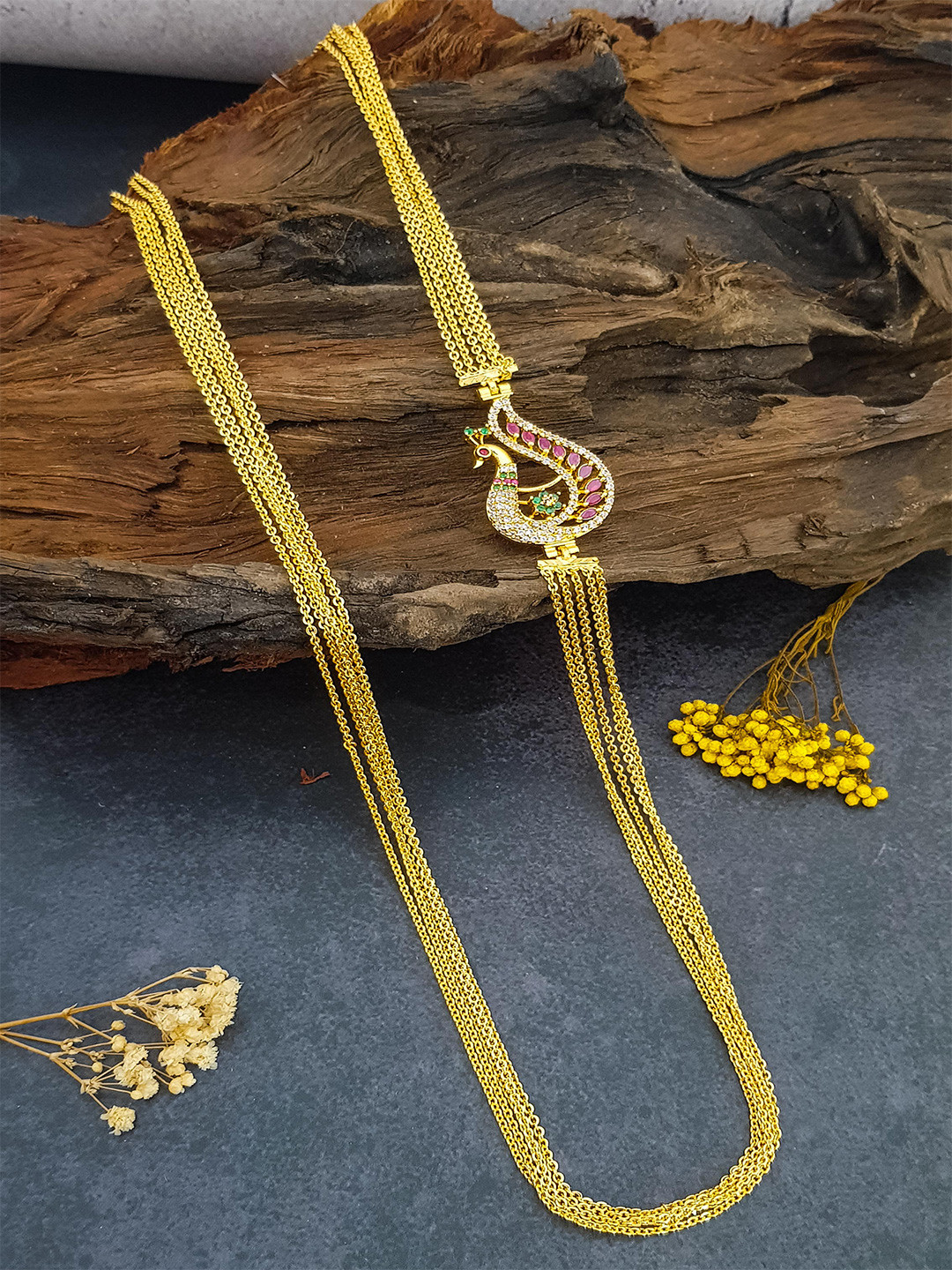 Buy GRIIHAM Gold Plated Cubic Zirconia Studded 5 Layer Mopu Chain ...