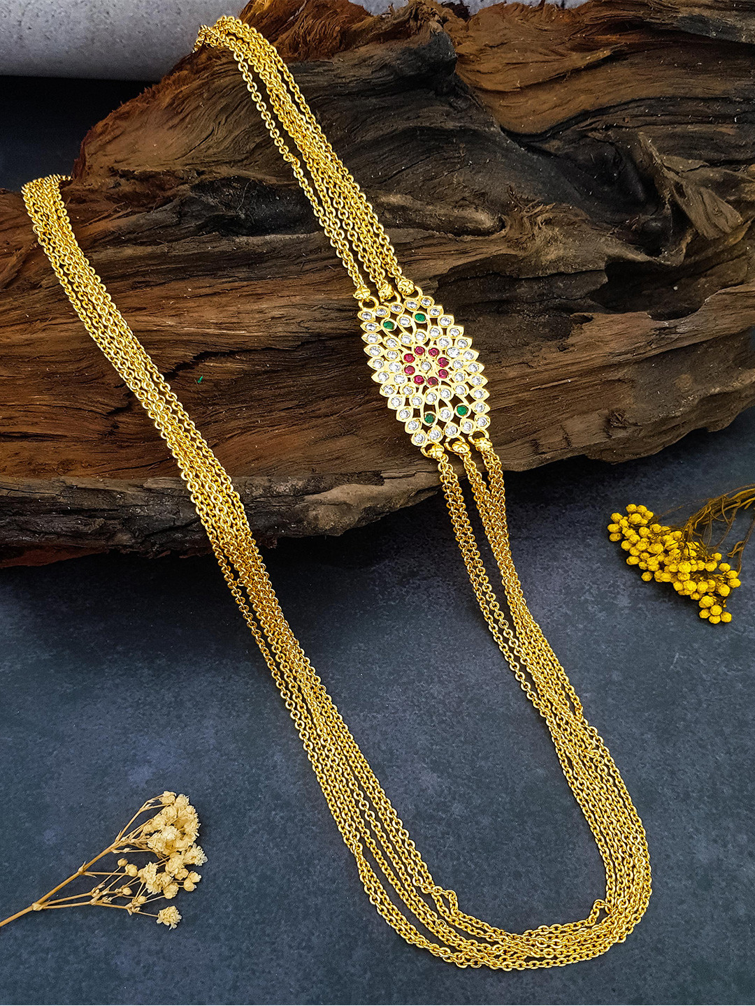 Buy GRIIHAM Gold Plated Cubic Zirconia Studded 6 Layer Mopu Chain ...