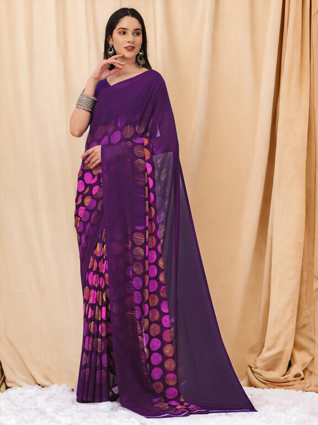 Buy DIVASTRI Polka Dot Georgette Designer Saree - Sarees for Women ...