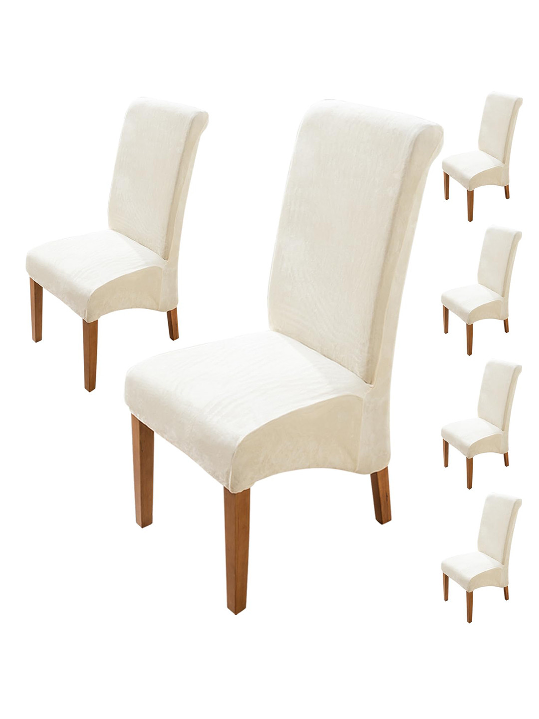 Buy HOKIPO Beige 6 Pieces Velvet Long Back Chair Covers - Chair Cover ...