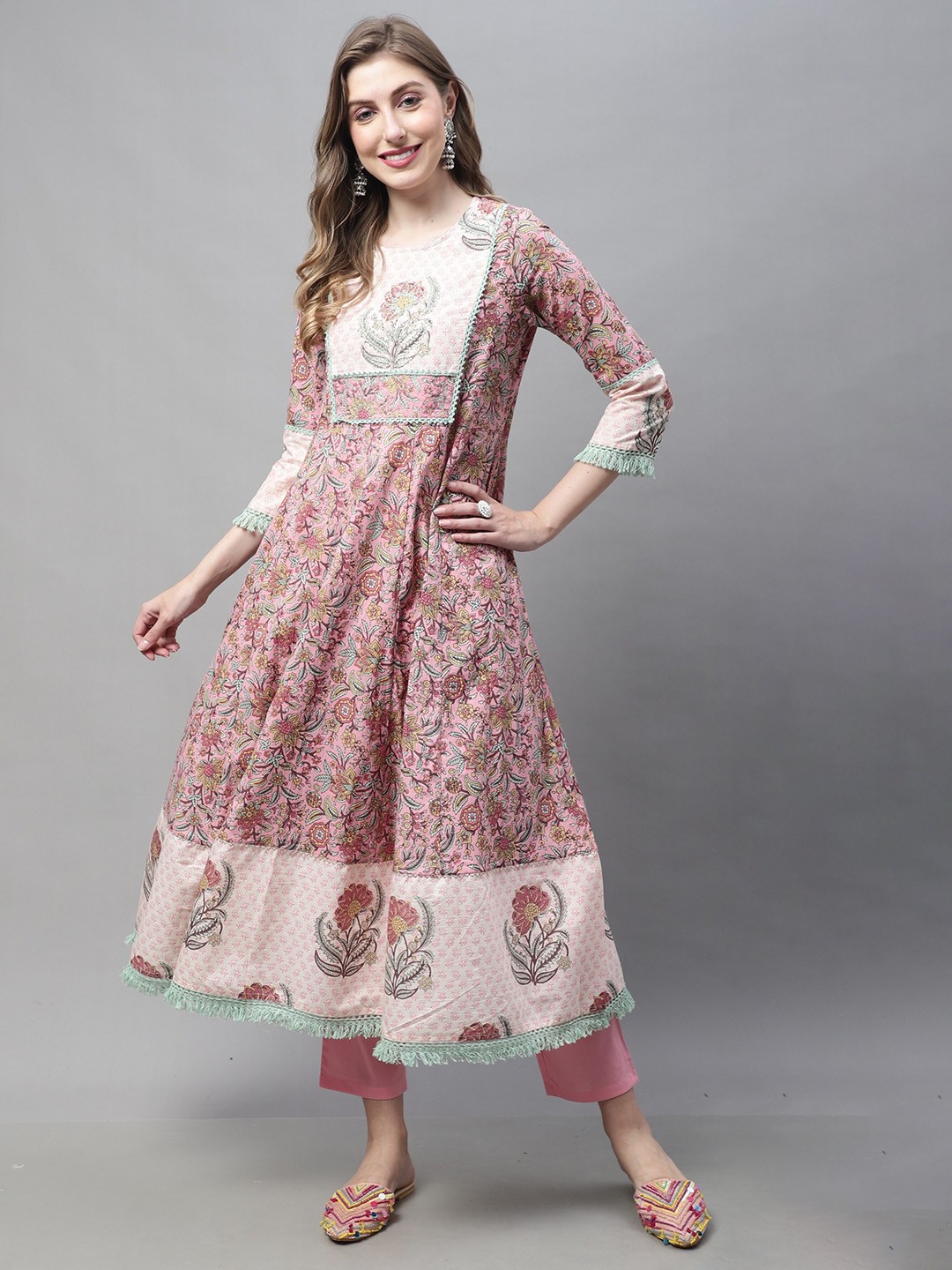 Buy Roly Poly Floral Printed Anarkali Pure Cotton Kurta With Trousers
