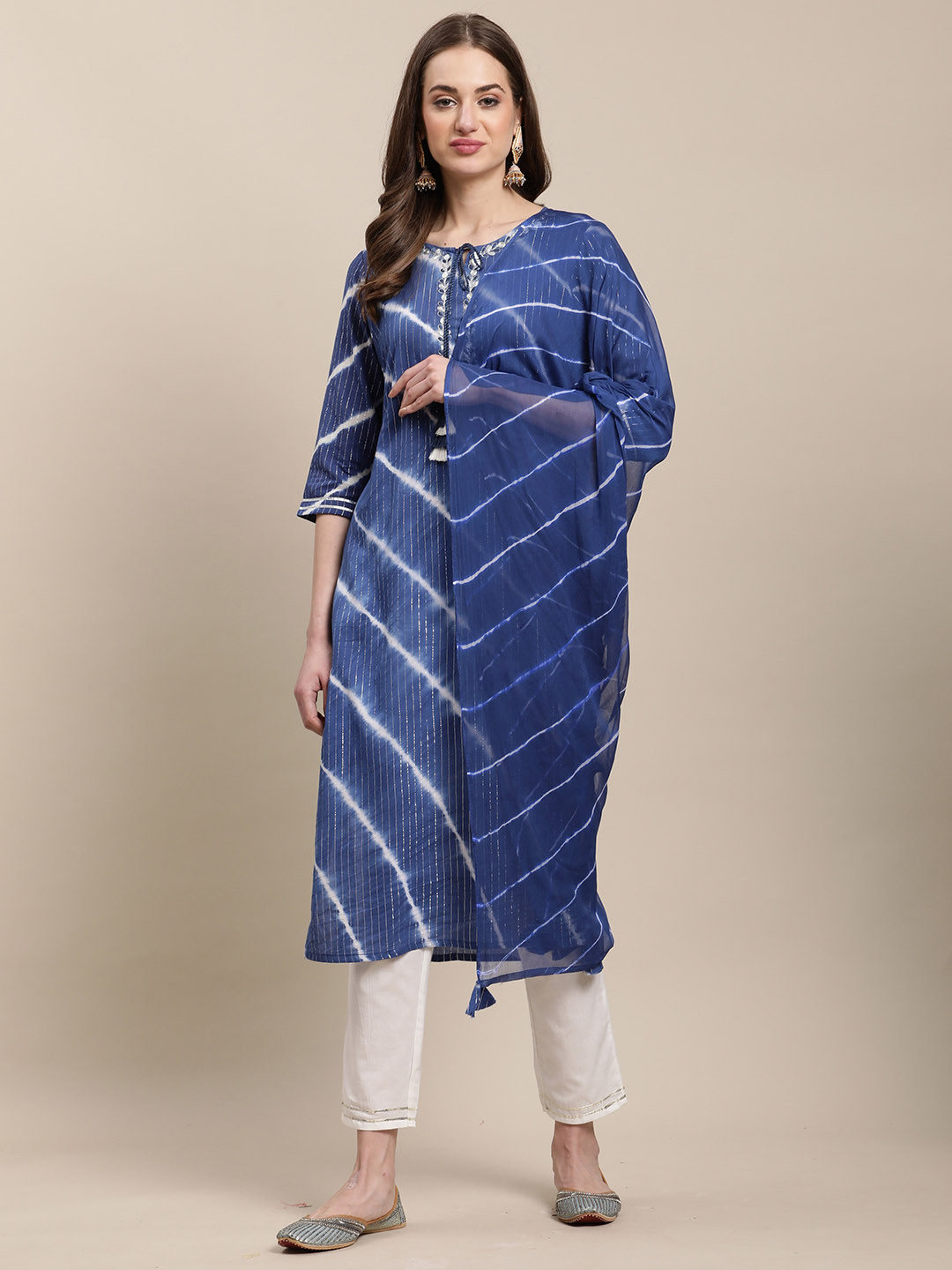 Buy Roly Poly Striped Thread Work Pure Cotton Kurta & Trousers With ...