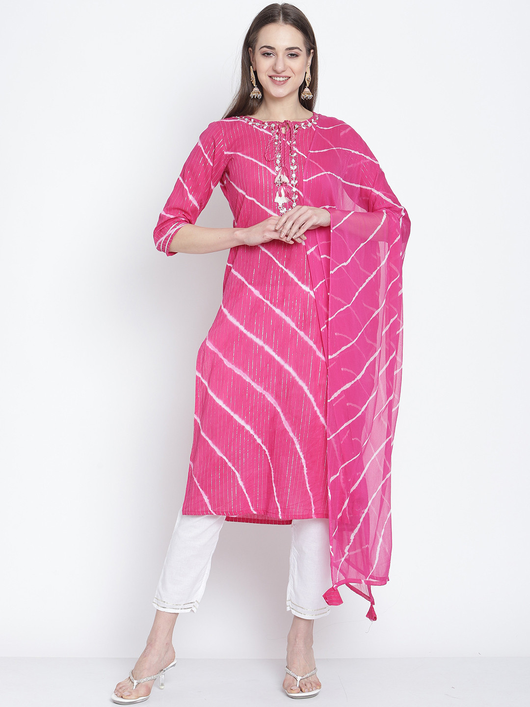 Buy Roly Poly Striped Gotta Patti Pure Cotton Straight Kurta With ...