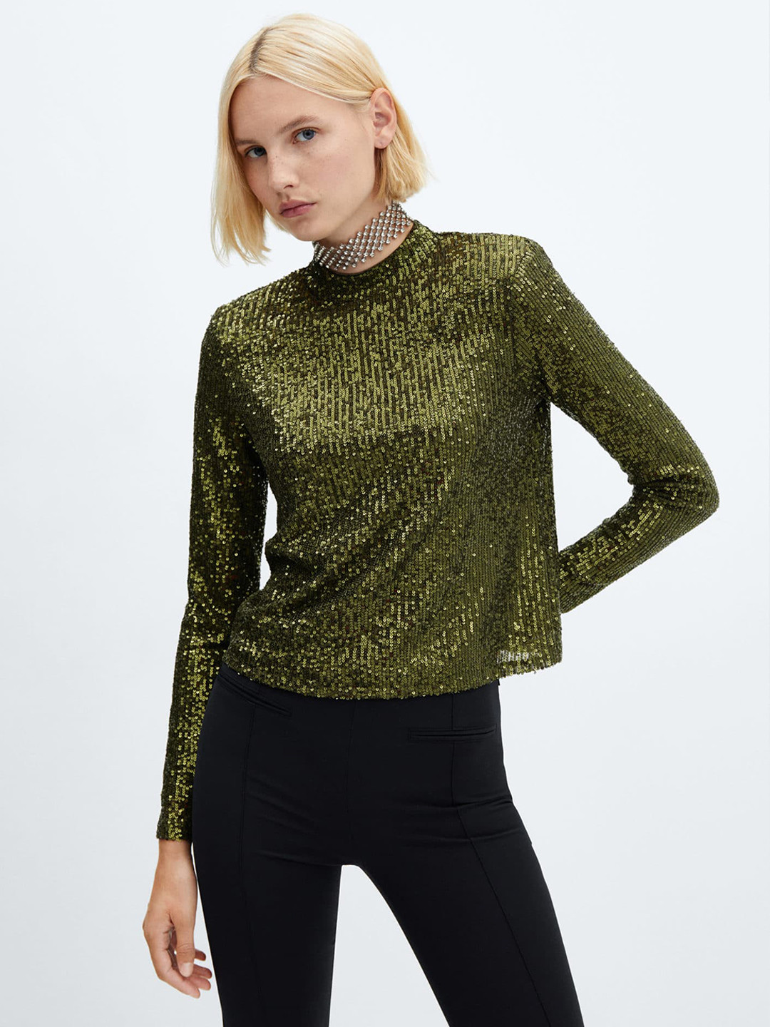 Buy MANGO Embellished High Neck Top - Tops for Women 26411908 | Myntra