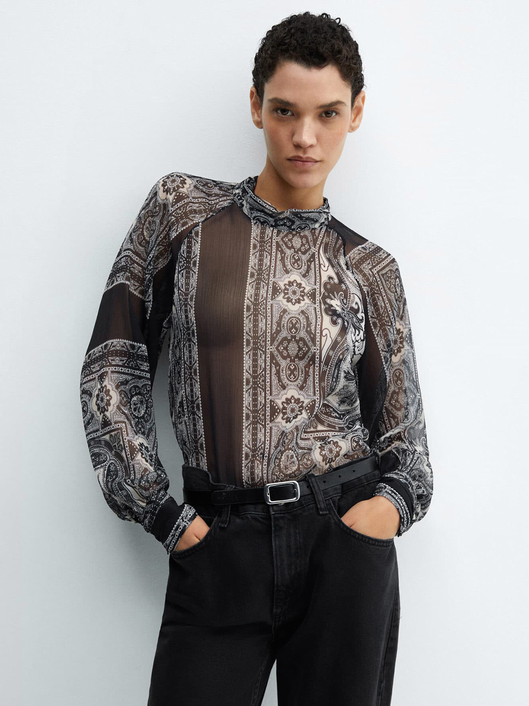 Buy MANGO Ethnic Print Semi Sheer Top - Tops for Women 26412132 | Myntra